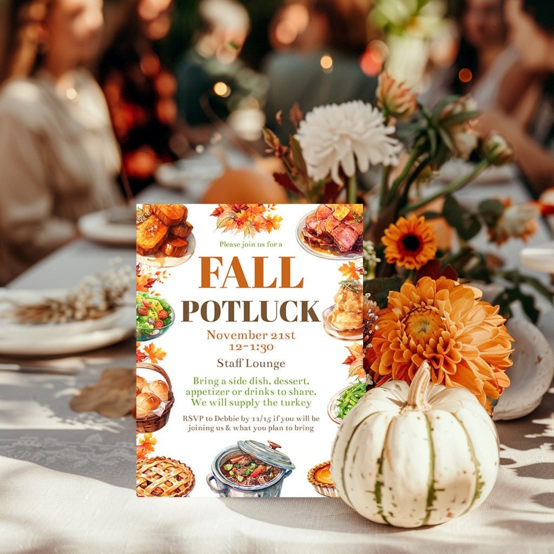 Editable Fall Potluck Flyer Template Printable Friendsgiving Staff ...