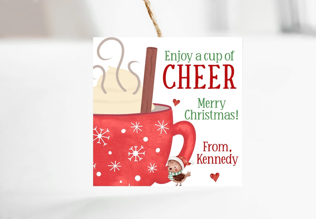 Editable Enjoy A Cup of Cheer Coffee Gift Tag, Christmas Coffee Tag ...