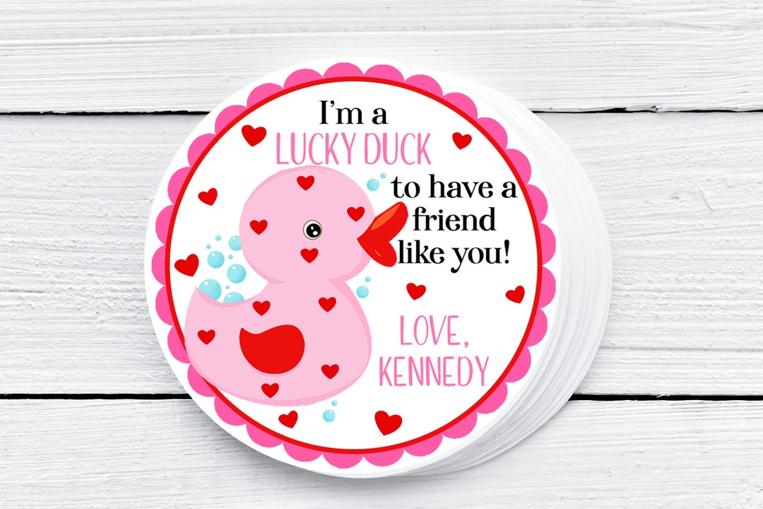 Lucky Duck Pink and Red Valentine Tags for Kids, Preschooler Valentines ...