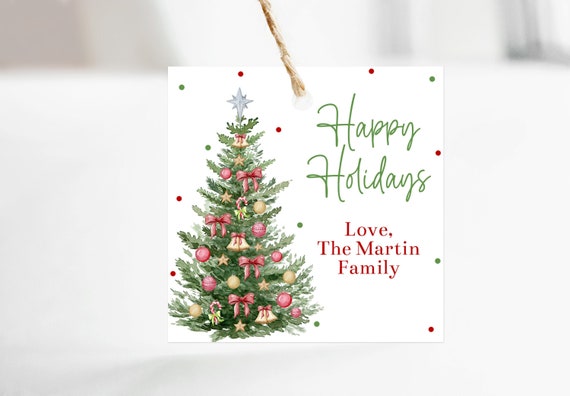 Editable Christmas Tree Gift Tag, Happy Holidays Gift Tag, Merry ...