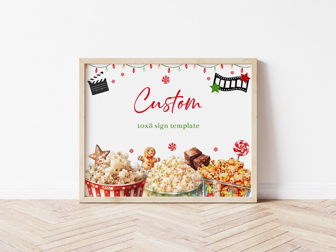 Editable Holiday Movie Night Custom Sign Template Christmas Movie Night ...