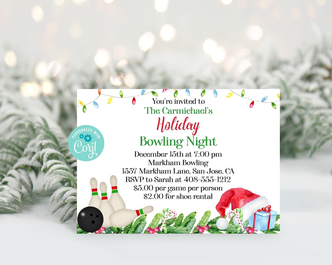 Editable Holiday Bowling Party Invitation Template Bowling - Etsy