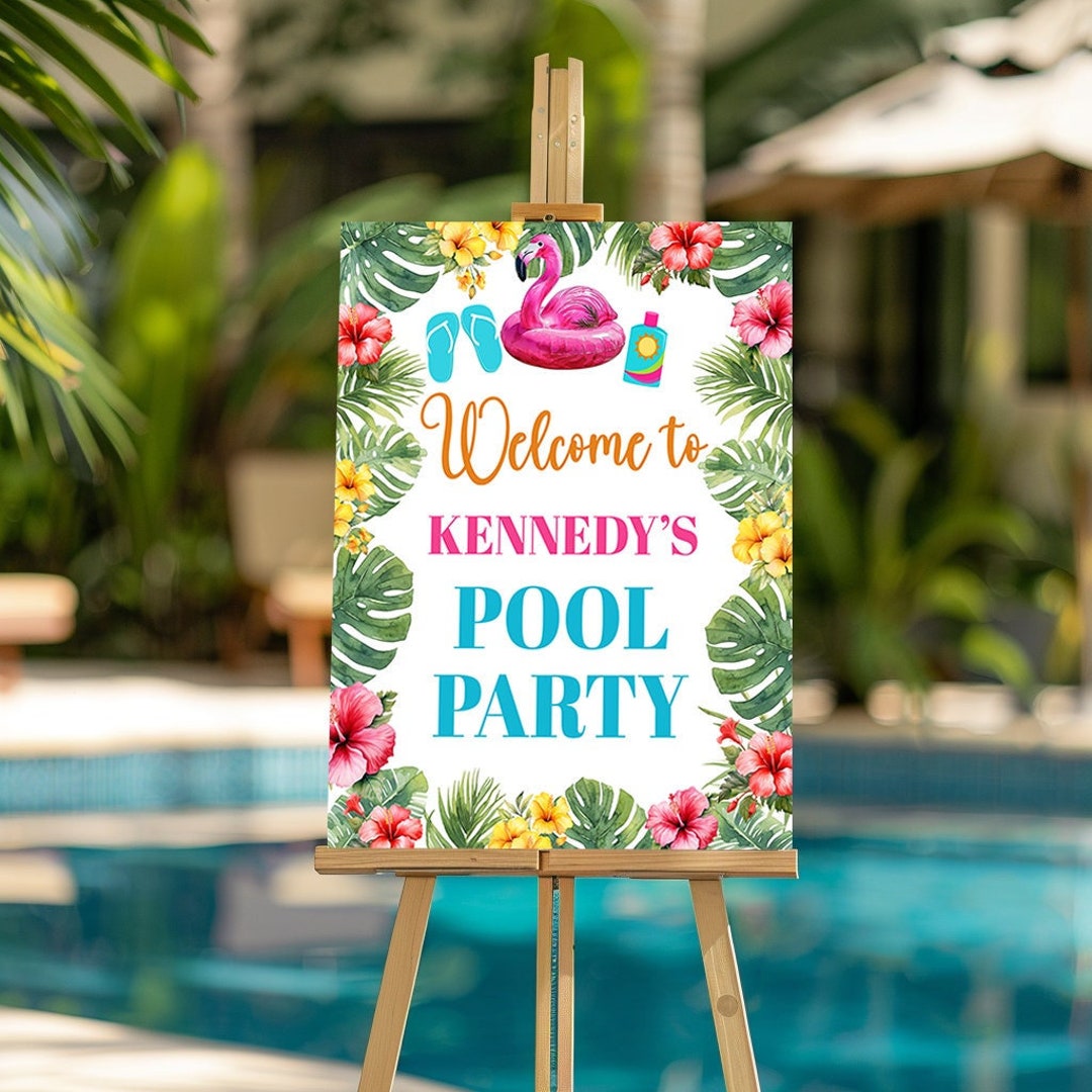 Pool Party Welcome Sign Template Editable 16x20 Tropical Swim Party ...