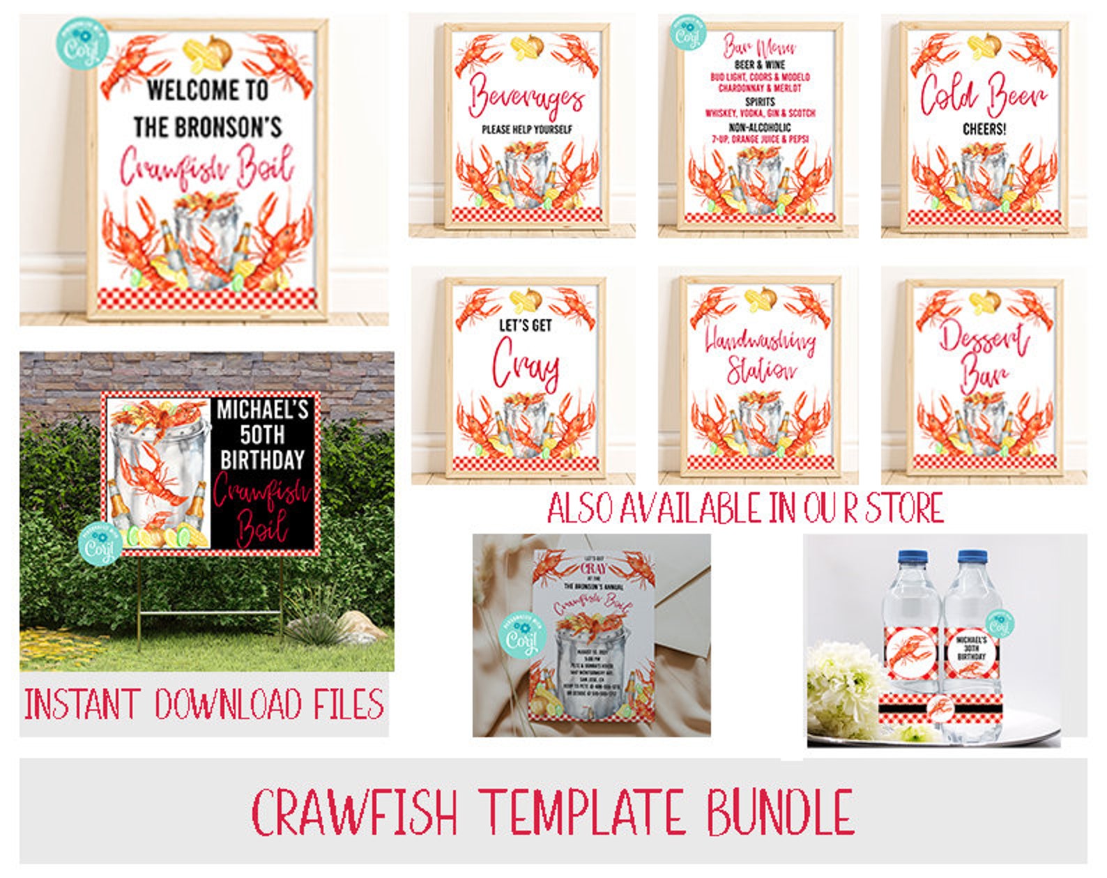 Printable Crawfish Bar Menu Sign, Drinks Sign, Crawfish Boil ...