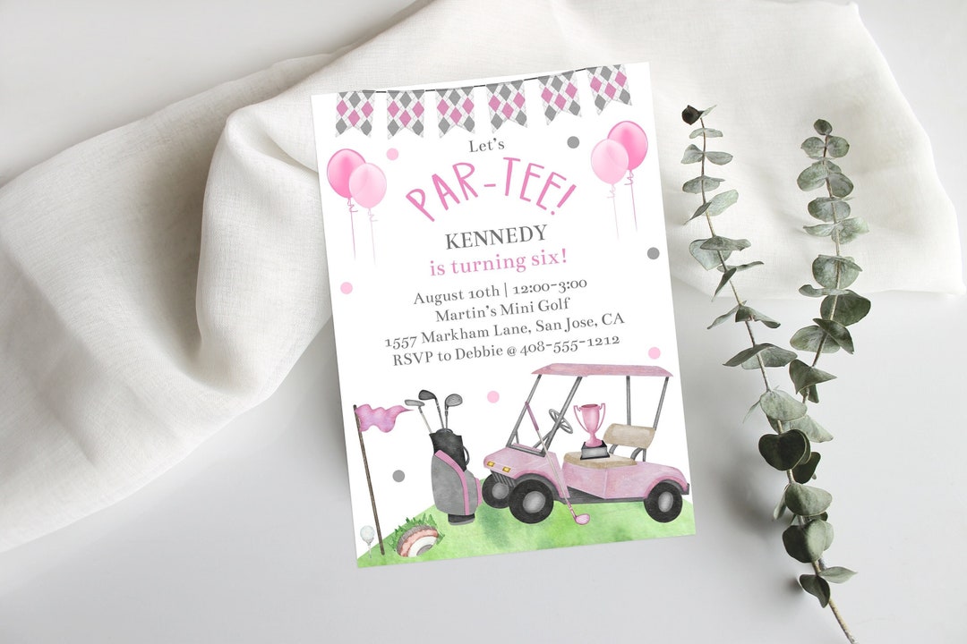 Printable Pink Golf Birthday Invitation Template, Editable Golf Party ...
