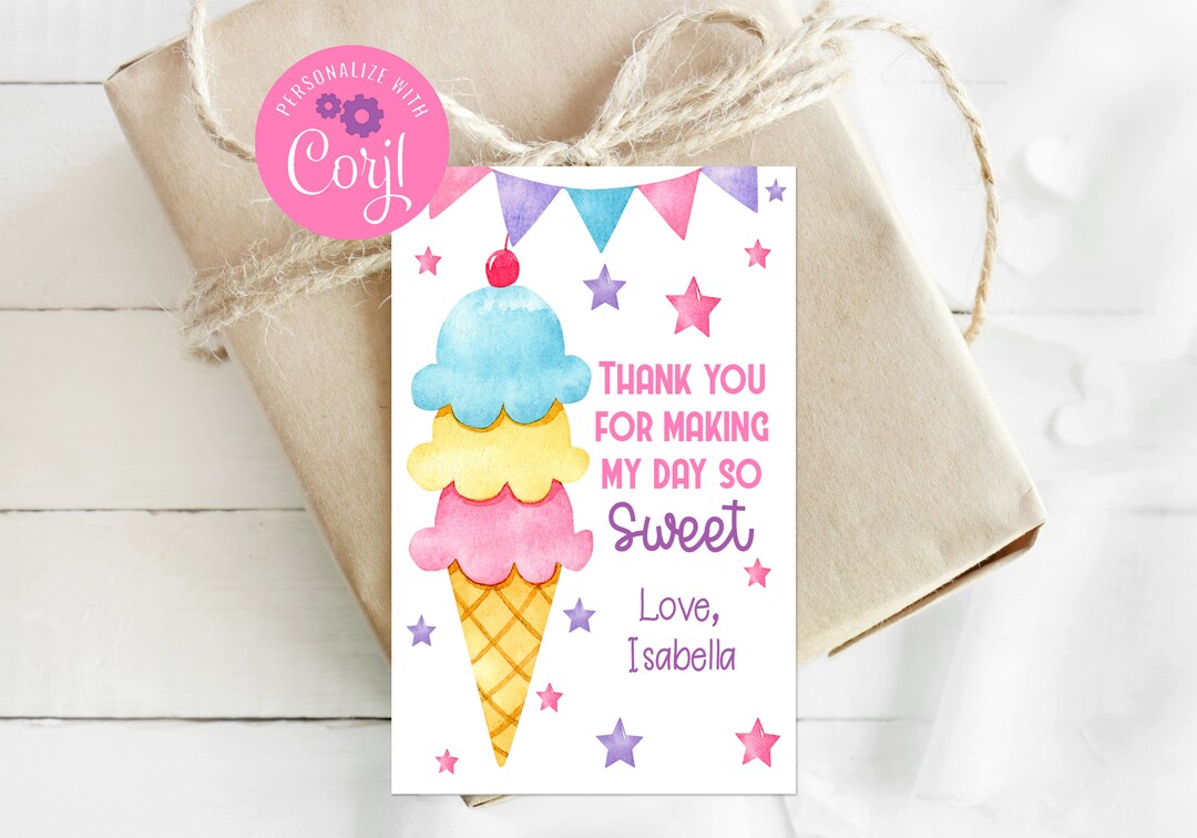 Editable Ice Cream Birthday Favor Tag, Printable Favor Tag, Sweet ...
