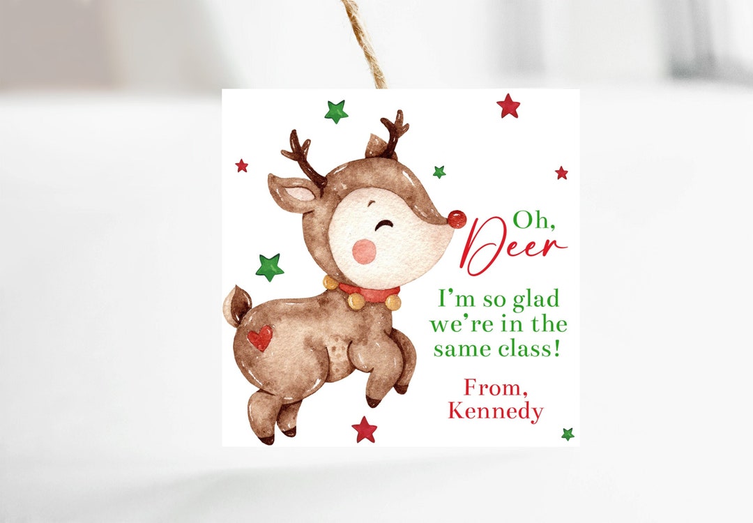 Editable Oh Deer Reindeer Christmas Tag, Reindeer Favor Tag for ...
