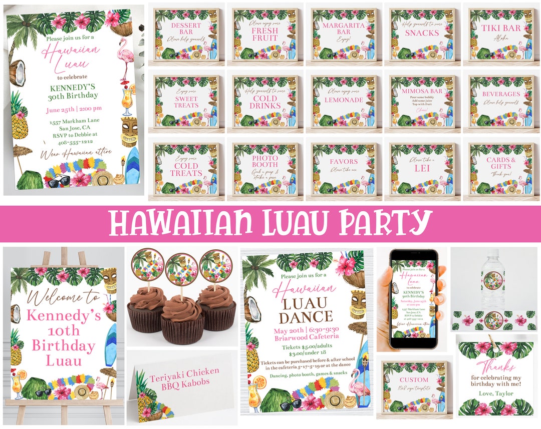 Printable Hawaiian Luau Party Decorations, Luau Birthday Graduation ...