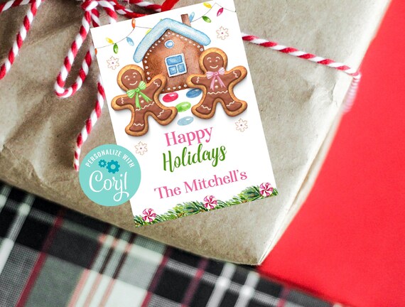 Editable Gingerbread Couple Christmas Favor Tags, Printable Gingerbread ...