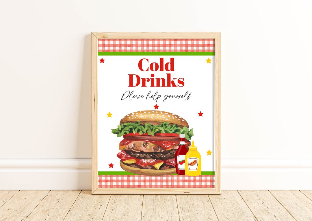 Printable BBQ Cold Drinks Sign, Summer Party Decorations, Neighborhood ...
