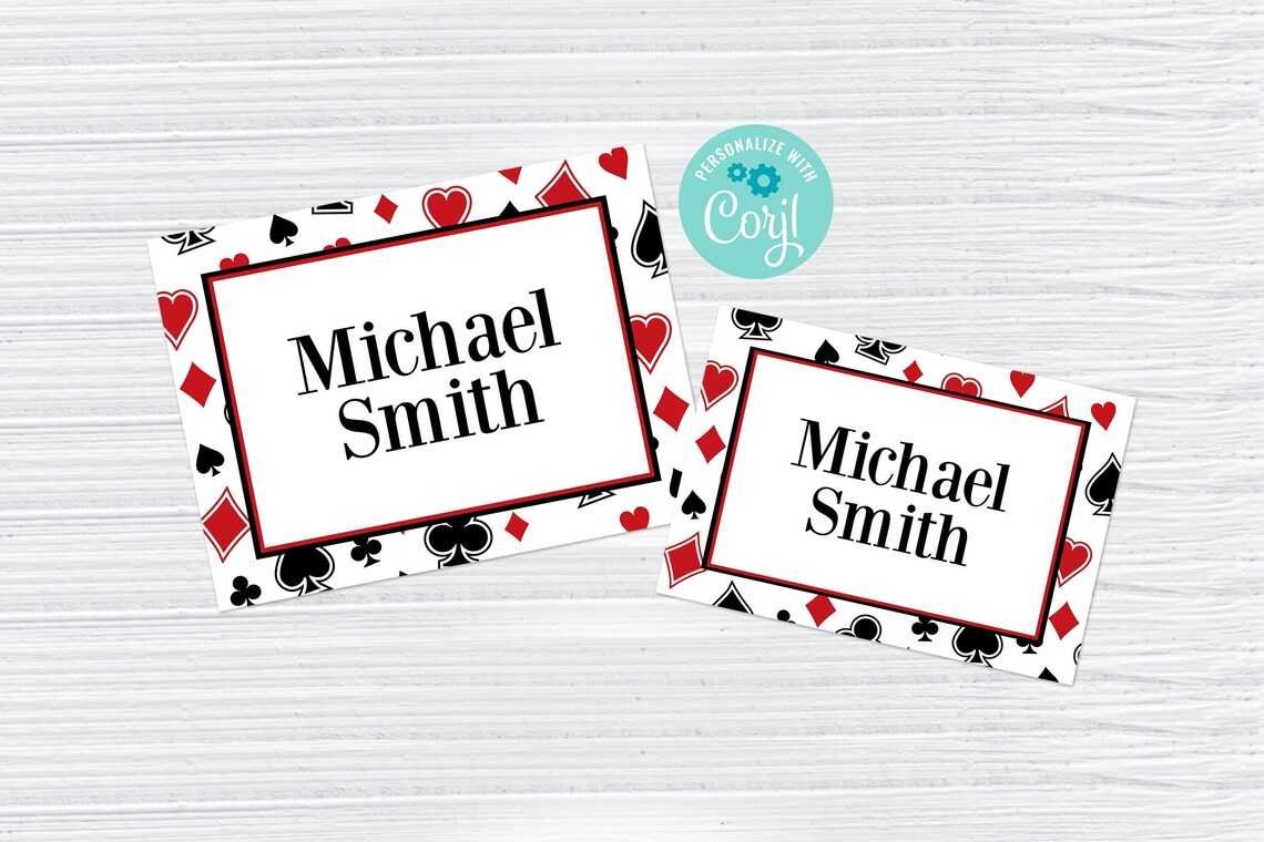 Editable Casino Name Badge Card Templates, Casino Party Cards, Poker ...