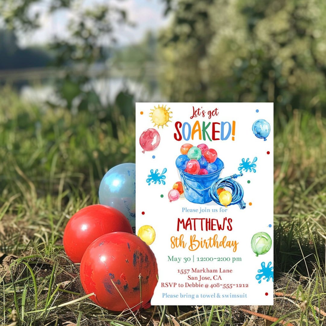 Editable Water Balloon Birthday Party Invitation Template Let's Get ...