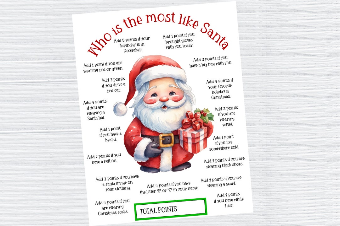 Christmas Game, Who is Most Like Santa, Printable Santa Game, Christmas ...