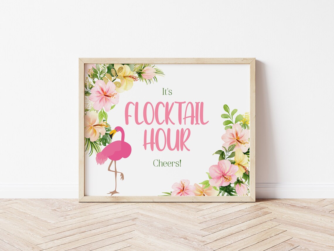 Printable Flocktail Hour Bar Sign Template Flamingo Party - Etsy