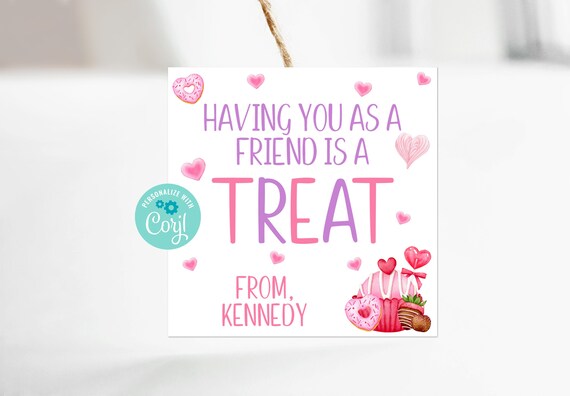 Printable Having You As A Friend Is A Treat Tag, Kids Valentines For ...