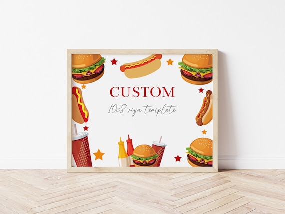 Editable Burgers and Dogs Party Custom Sign Template, Printable BBQ ...
