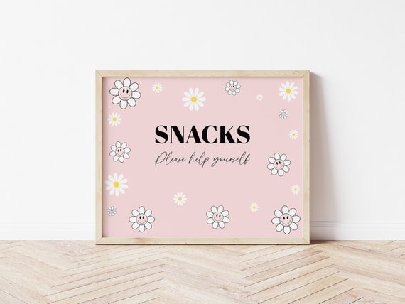 Printable Pink Smiley Face and Daisy Snacks Sign, One Happy Girl Modern ...