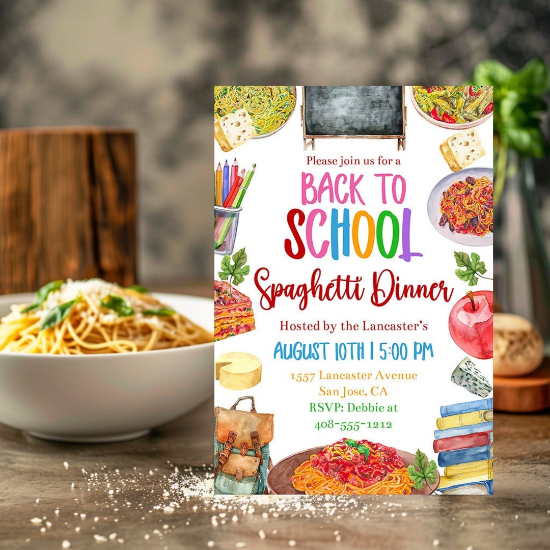 Editable Spaghetti Dinner Back to School Party Invitation Template ...