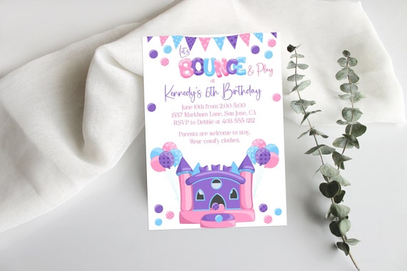 Editable Bounce and Play Bounce House Birthday Party Invitation ...