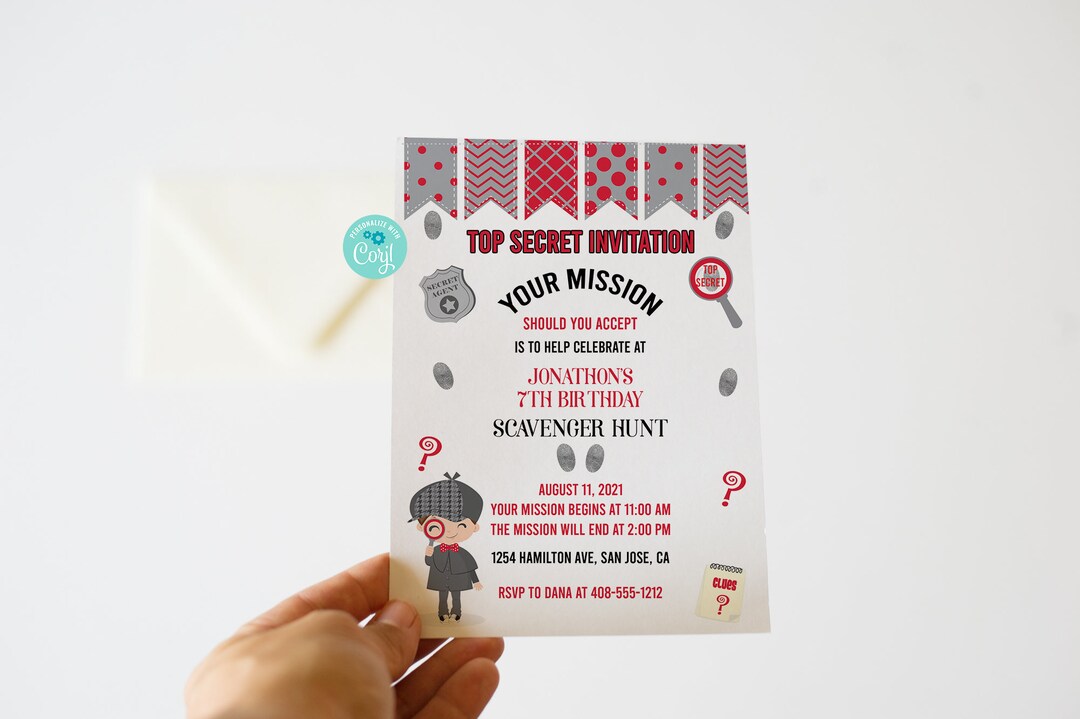 Editable Detective Party Invitation, Scavenger Hunt Birthday Party ...