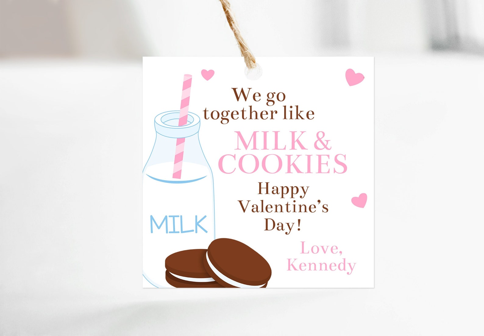 Editable We Go Together Like Milk and Cookies Valentine Tag, Printable ...