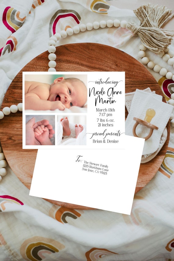 Editable Birth Announcement Photo Template, Printable Postcard New Baby ...