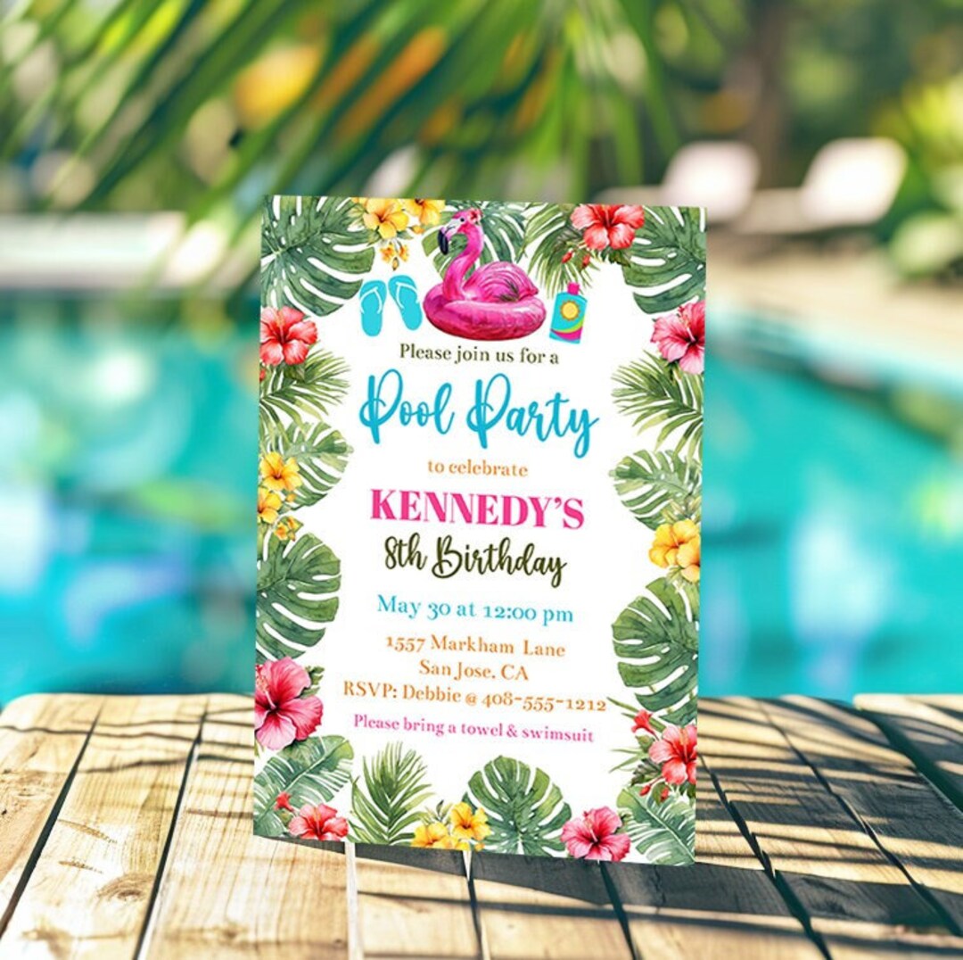Pool Party Invitation Template Printable Tropical Pool Party Birthday ...