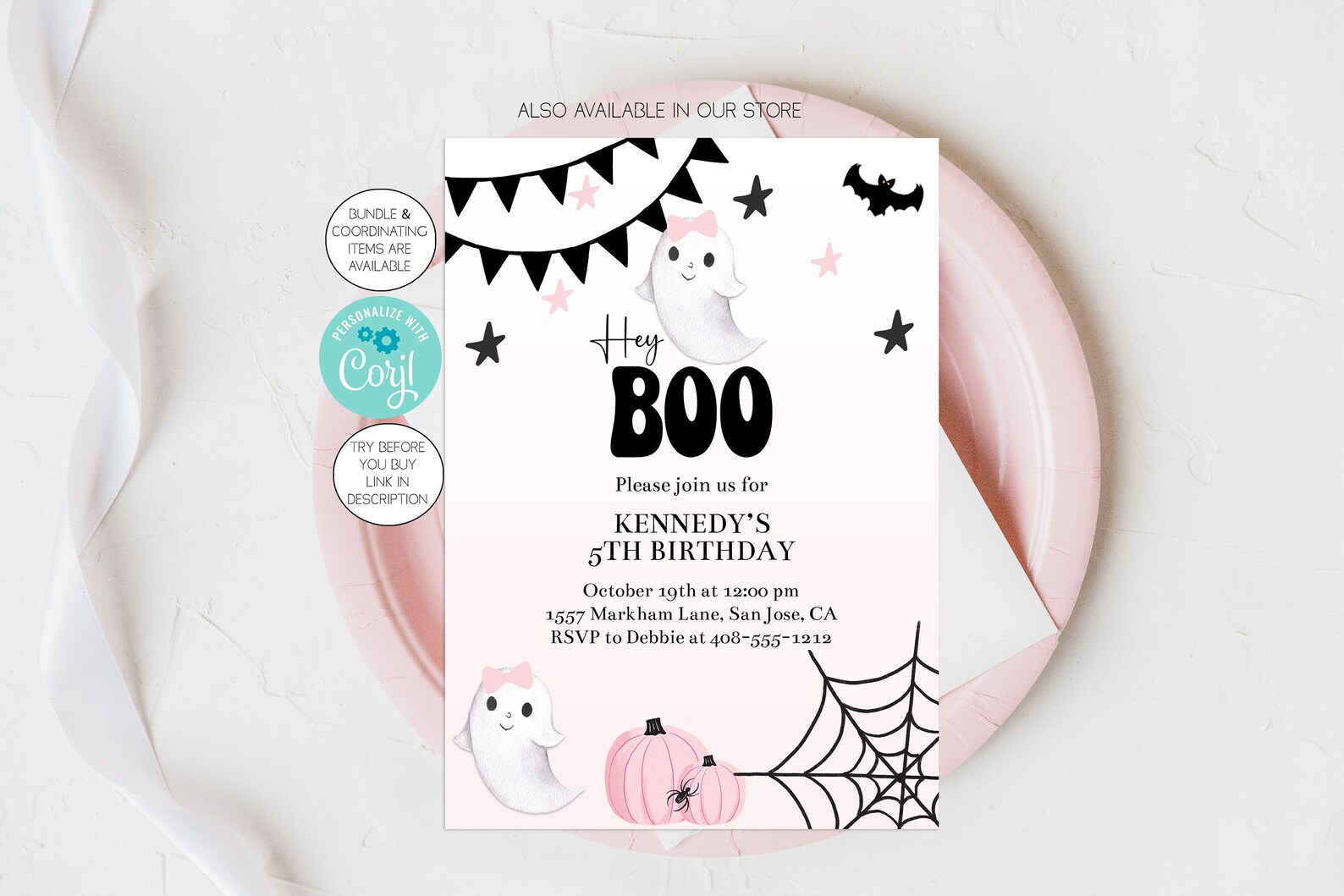 Hey Boo Pink Ghost Cards and Gifts Sign Halloween Baby Shower - Etsy