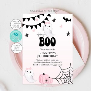 Hey Boo Pink Ghost Cards and Gifts Sign Halloween Baby Shower Sign ...