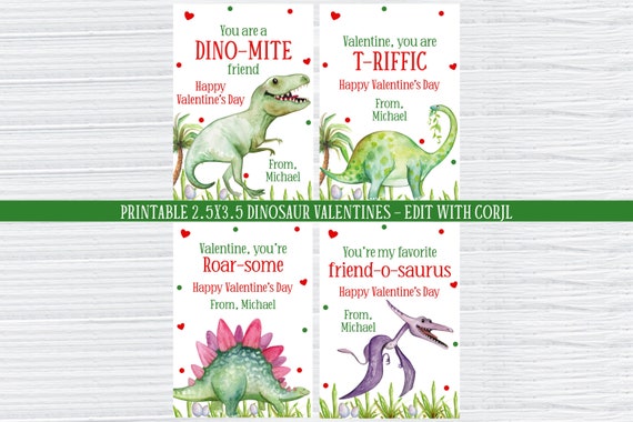 Editable Dinosaur School Valentines, Printable Kids Valentine Cards For ...