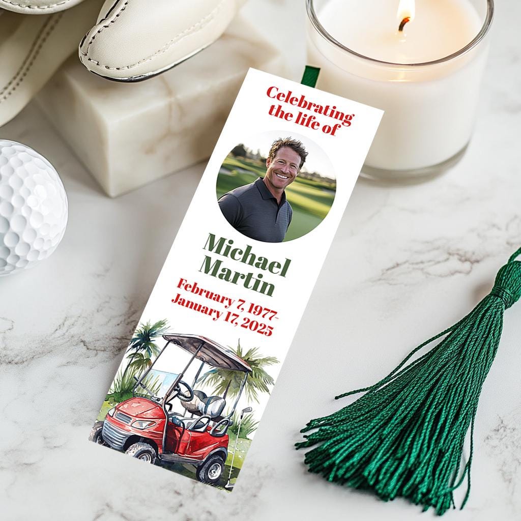 Editable Golf Funeral Bookmark Template, Golf Celebration of Life Favor ...