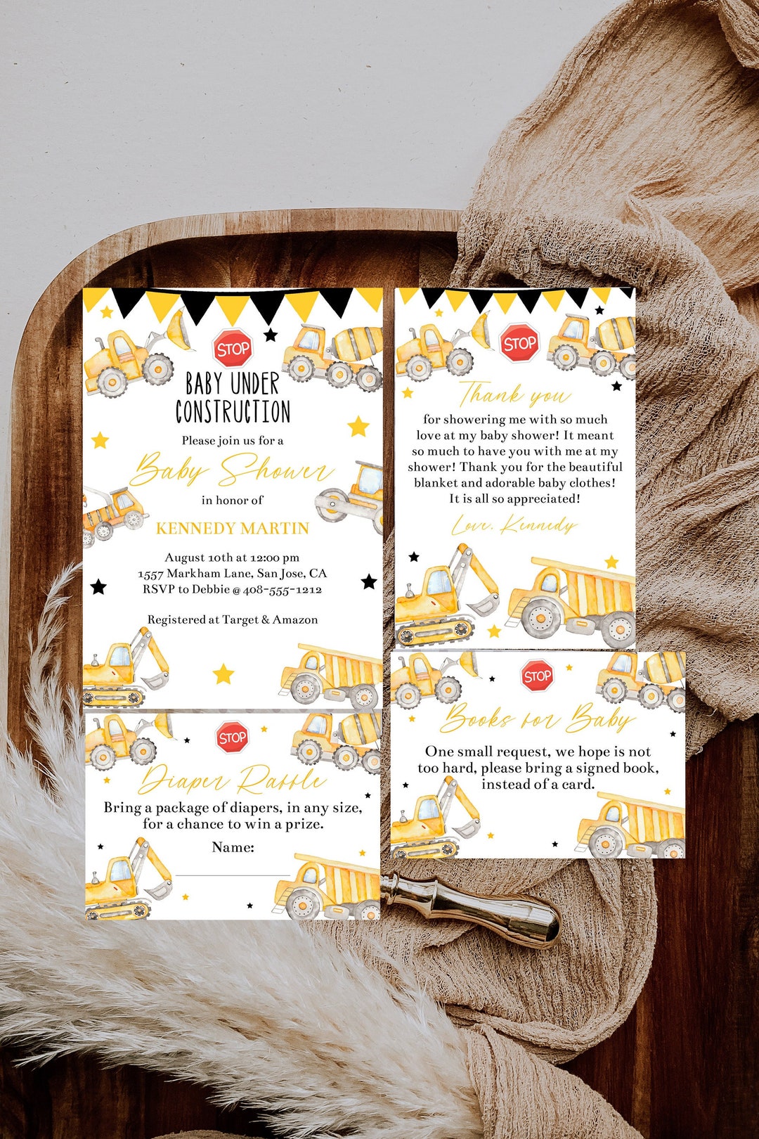 Construction Baby Shower Invitation Set, Printable Construction Baby ...