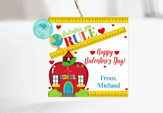 Editable Valentine You Rule Ruler Valentine Tag, Non Candy Valentines ...