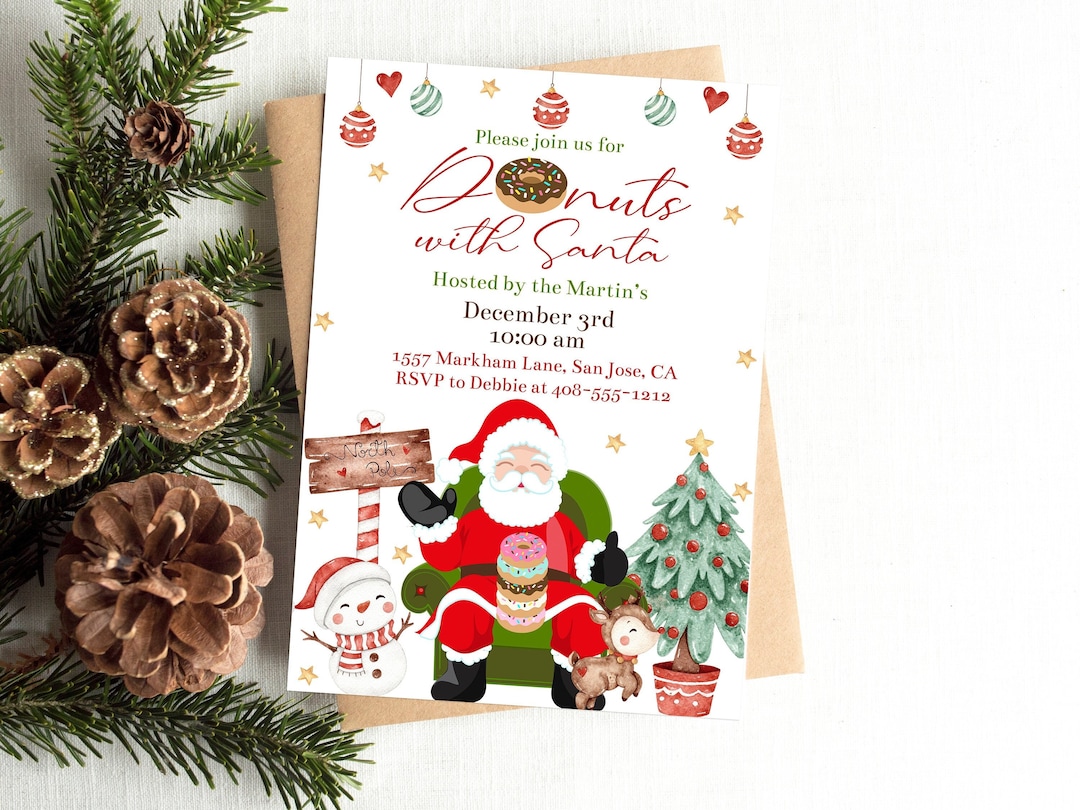 Printable Donuts With Santa Invitation Template, Editable Holiday ...