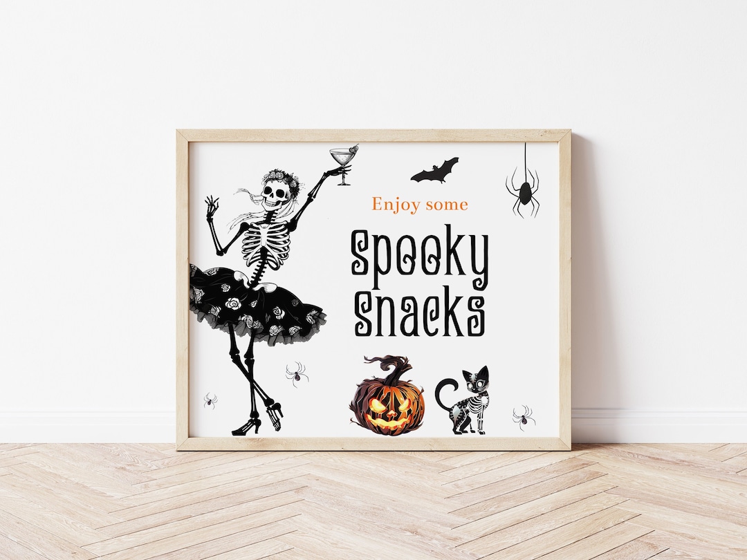 Skeleton Spooky Snacks Sign, Halloween Party Decorations, Printable ...