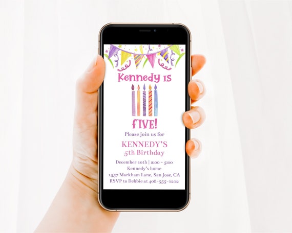 Editable 5th Birthday Digital Invitation, Five is Sweet Birthday Party ...