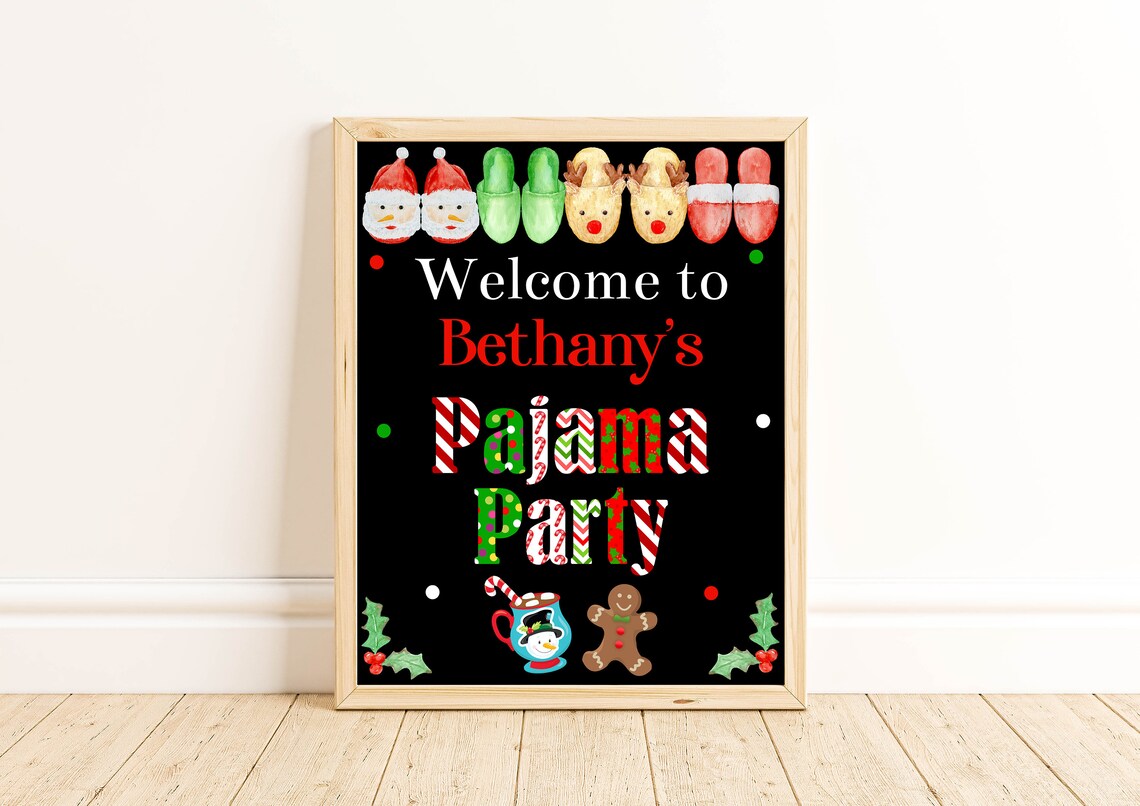 Editable Holiday Pajama Party Welcome Sign Christmas Eve - Etsy
