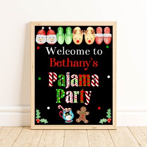 Editable Holiday Pajama Party Welcome Sign, Christmas Eve Slumber Party ...