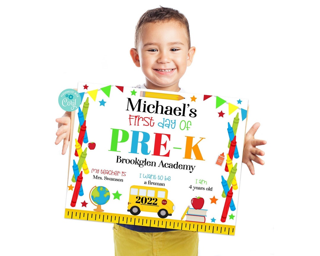 Pre K Back to School Sign Preschool Sign First Day of School Sign Hello ...