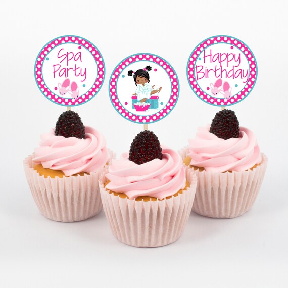 African American Spa Party Cupcake Toppers, Spa Birthday Cupcake ...
