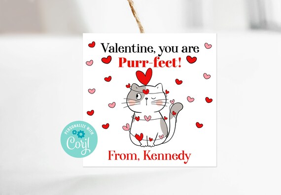Printable Cat Valentine, Kitten Valentine You Are Purrfect Valentine ...