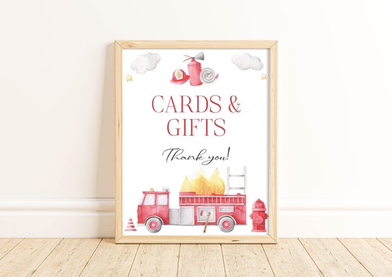 Printable Firetruck Cards and Gifts Sign, Instant Download Fire Truck ...