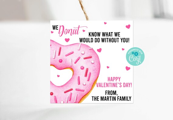 Editable Donut Valentine Tag, Printable Valentines, Teacher Valentine ...