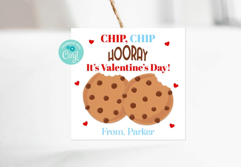 Editable Chip Chip Hooray Cookie Valentine Tag Valentines - Etsy