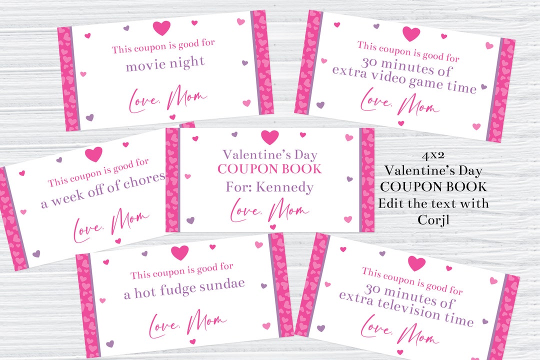Editable Valentine's Day Coupon Book Template, Printable Kids Valentine ...