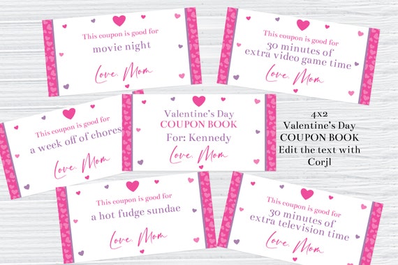 Editable Valentine's Day Coupon Book Template, Printable Kids Valentine ...