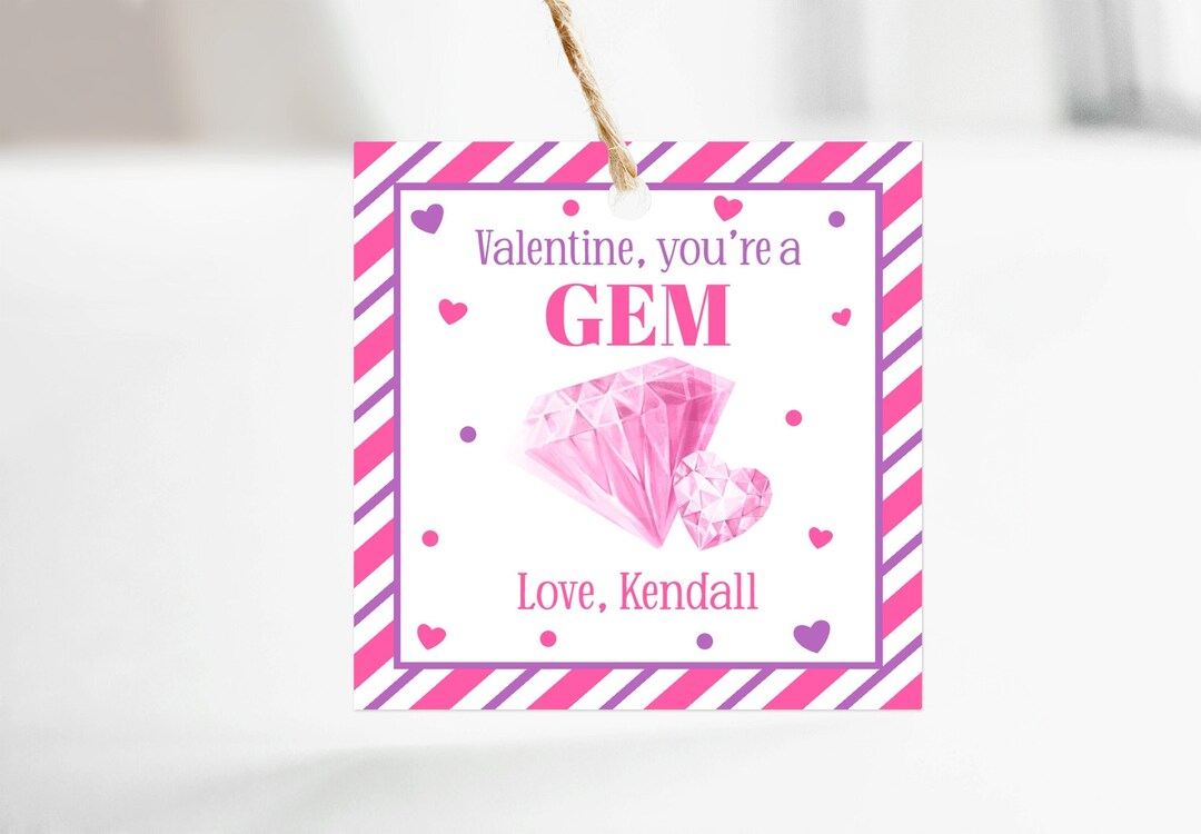 Printable Pink and Purple You're A Gem Valentine Tag, Kids Valentine ...