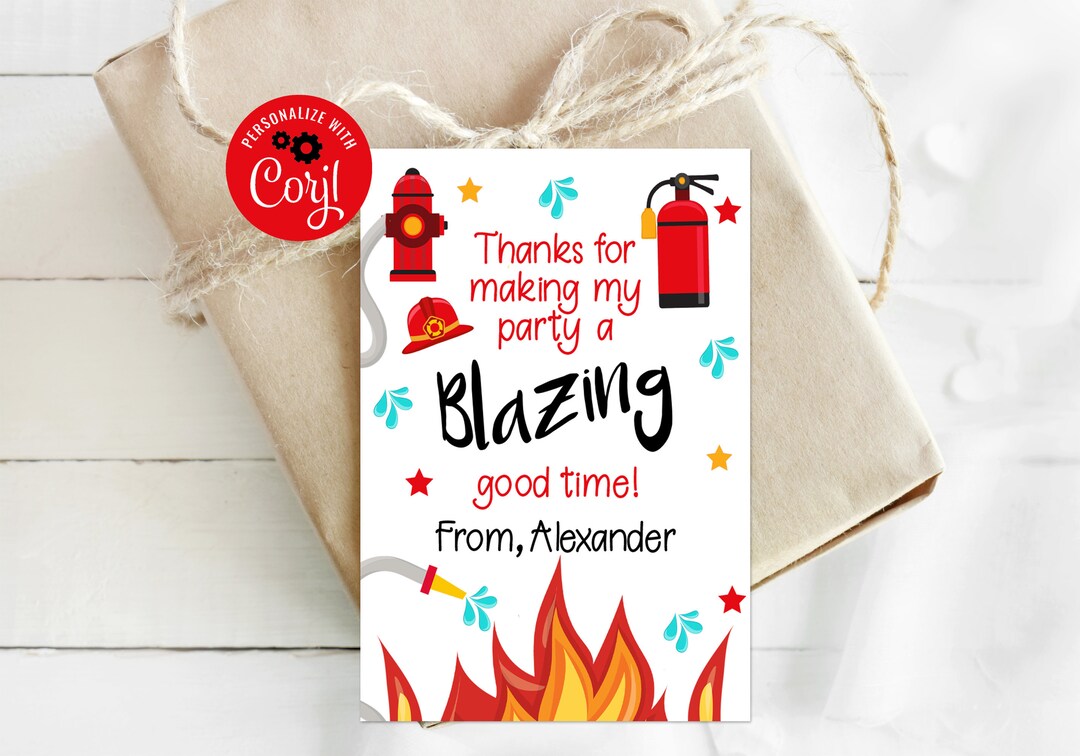 Editable Fire Favor Tag, Fire Birthday Party, Fire Truck Party ...