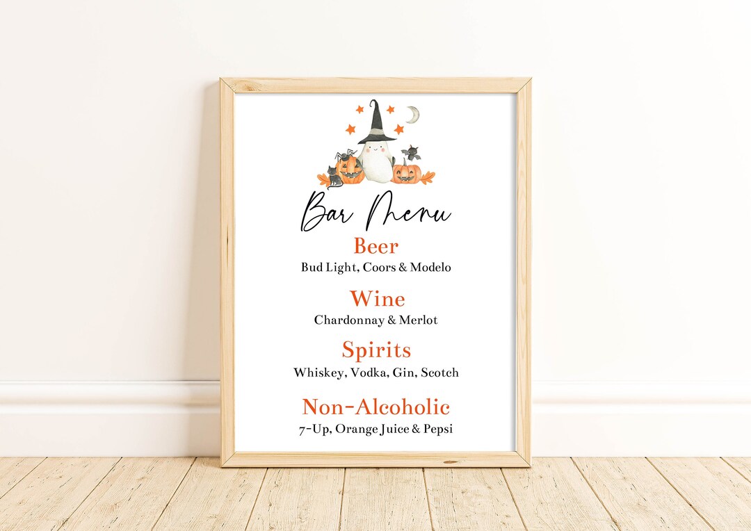 Editable Ghost Bar Menu Sign Halloween Party Decorations Halloween ...
