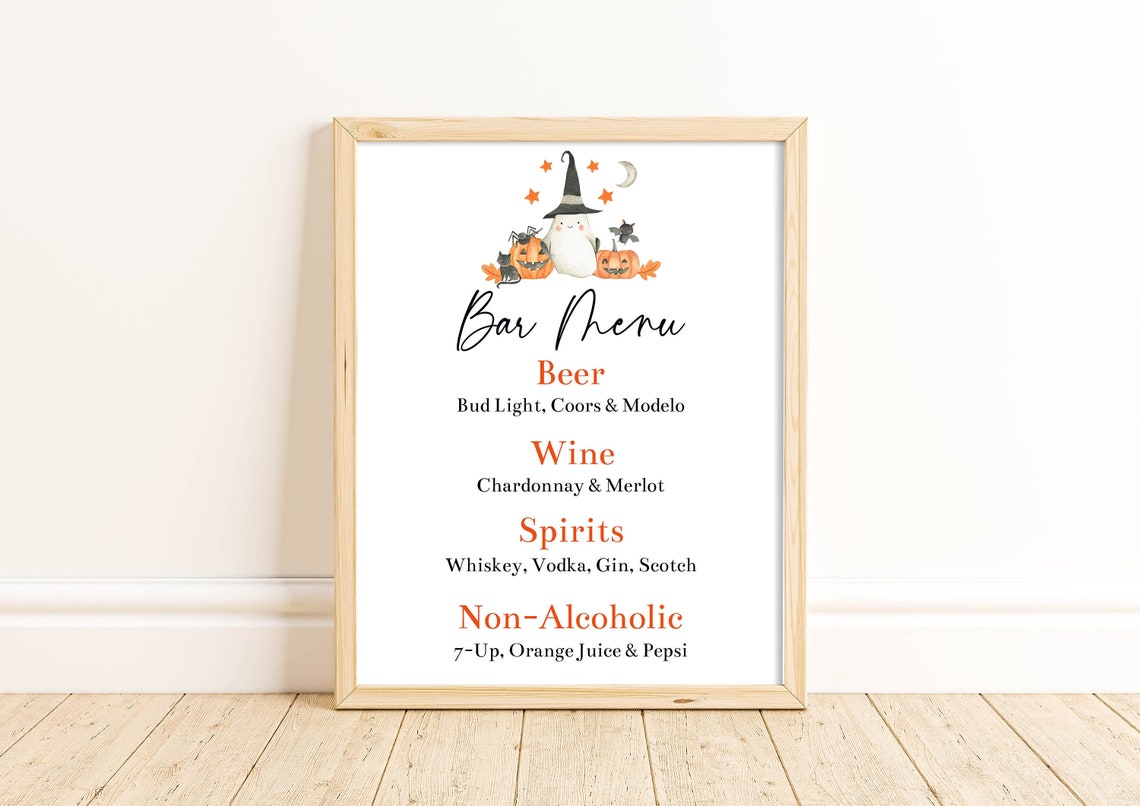 Editable Ghost Bar Menu Sign Halloween Party Decorations - Etsy